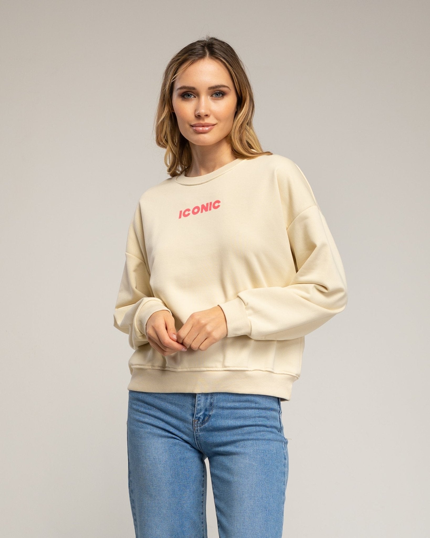 Sudadera con texto iconic en fluor en la parte delantera y trasera (BE ...